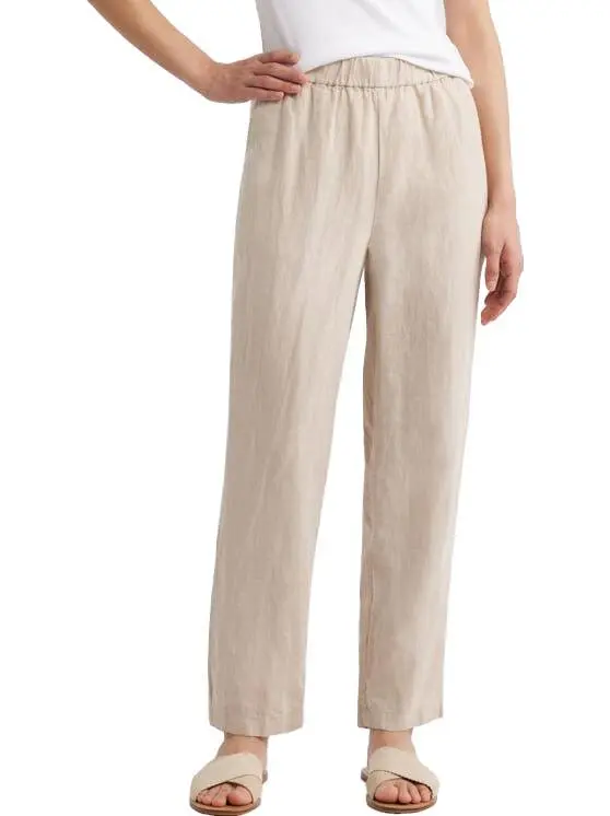 Eileen Fisher Wide Leg Organic Linen Ankle Pants - Undyed Natural