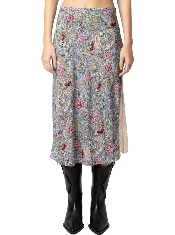 Zadig&Voltaire Jayla British Flowers Midi Skirt - Mist