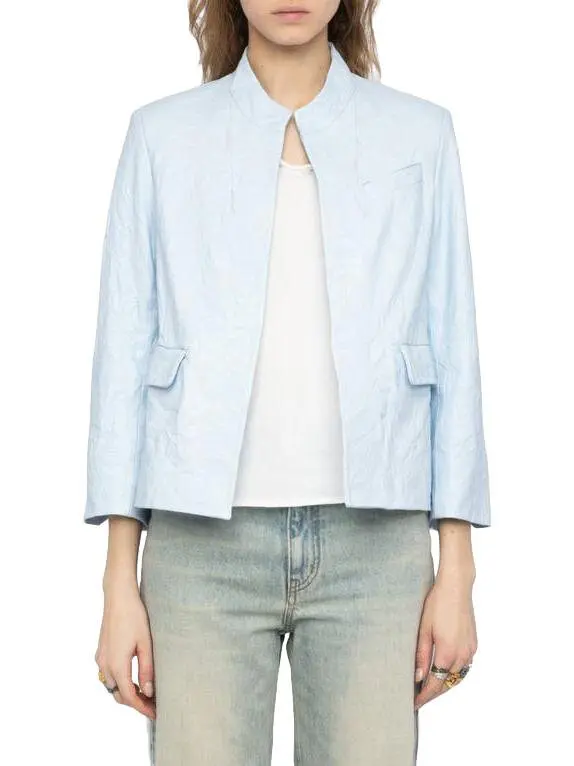 Zadig&Voltaire Veryn Cuir Crinkled Leather Jacket - Baby Blue