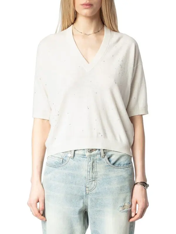 Zadig&Voltaire Wully Lico Embellished Linen-blend Sweater - Ecru