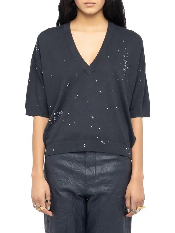 Zadig&Voltaire Wully Lico Embellished Linen-blend Sweater - Stone