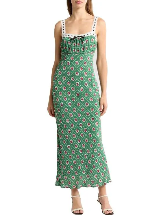 WAYF Magnolia Sleeveless Midi Dress - Green Scarf