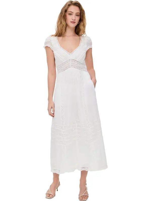 LoveShackFancy Suvi Midi Dress - White