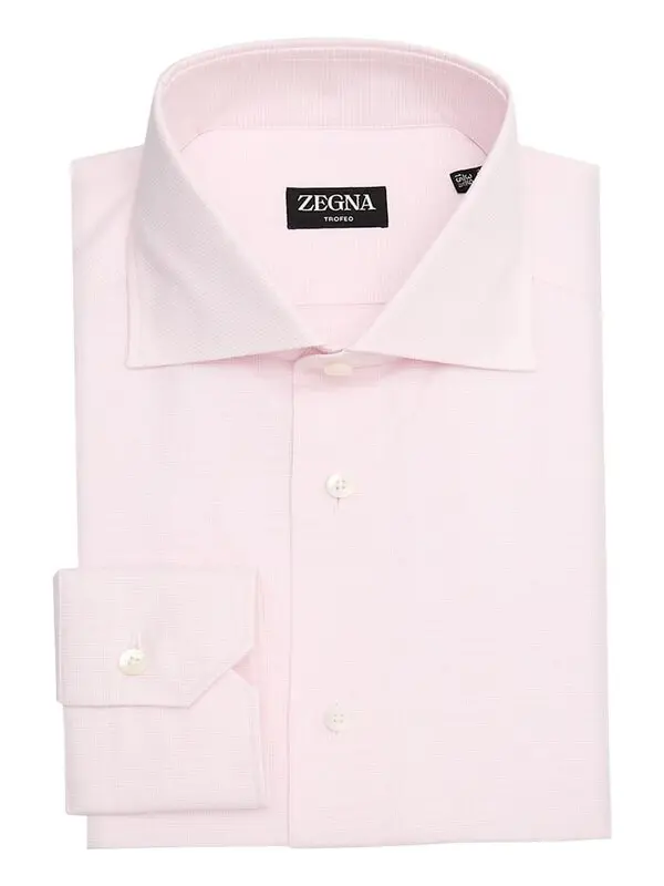 Zegna Micro-check Trofeo Cotton Dress Shirt - Pink