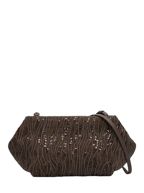 Brunello Cucinelli Pleated Mesh Monili Clutch - Coffee Bean