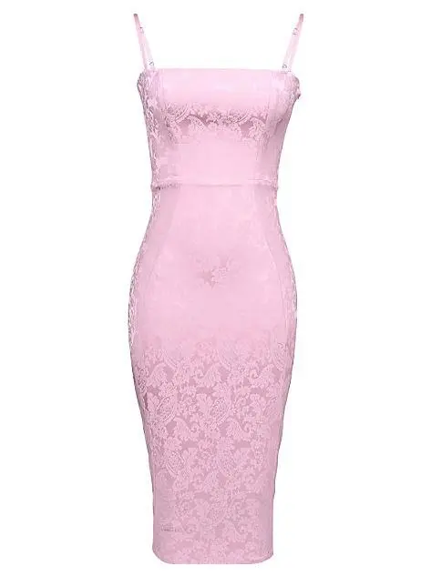 House Of Cb Ophelle Lace-up Bodycon Midi Dress - Pink Jacquard