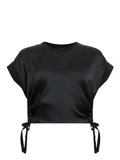 ALLSAINTS Mira Cropped Stretch-satin Top - Black