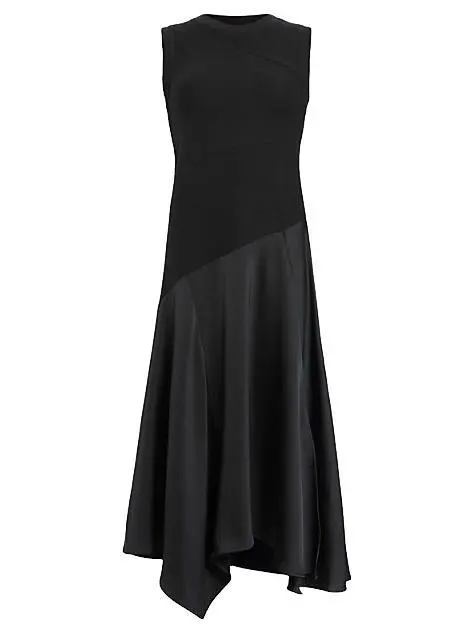 ALLSAINTS Pia Asymmetric Satin Cotton-jersey Midi Dress - Black