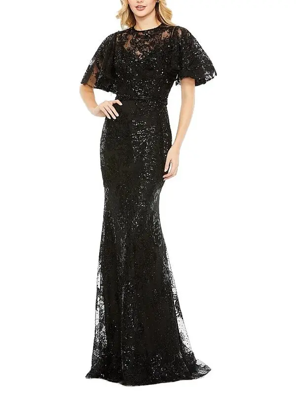 Mac Duggal Embellished High Neck Gown - Black