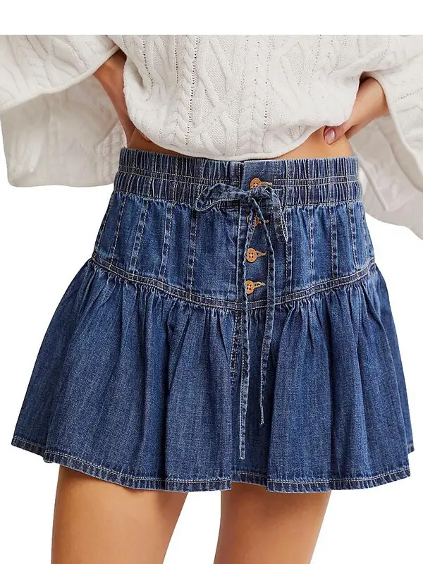 Free People Roselle Denim Mini Skirt - High Tide