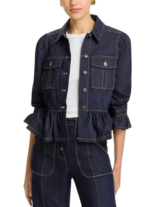 Cinq À Sept Delanie Peplum Denim Jacket - Indigo