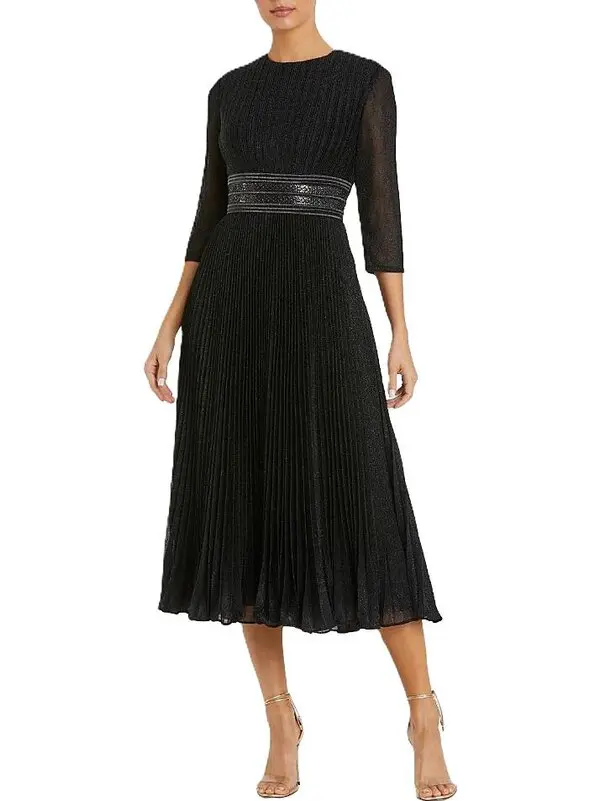Mac Duggal Shimmering A-line Midi Dress - Black