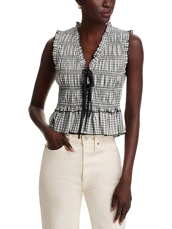 Rails Martine Gingham Peplum Top - Ivory Jet