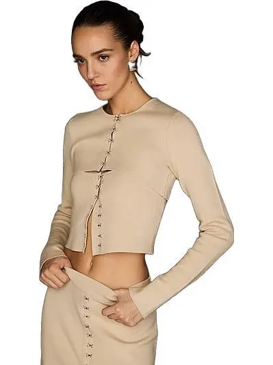 Victoria's Secret Atelier X Altuzarra X Fine-knit Hook & Eye Cropped Cardigan - Beige