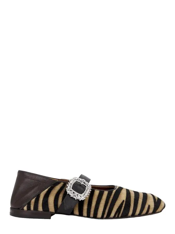 WALES BONNER Ballerina Buckle Ballet Flat - Zebra  Beige  & Black
