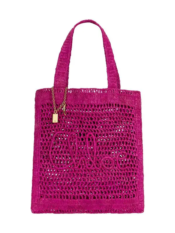 Chloé Summer Banana Raffia Tote Bag - Fuchsia Rose