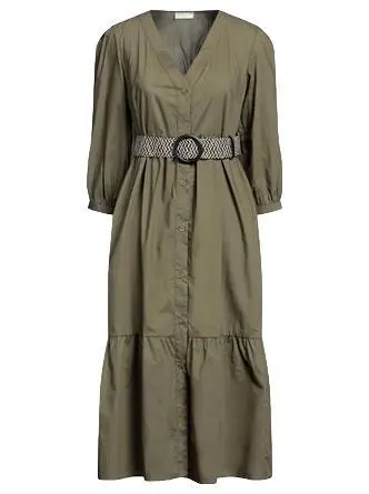 Liu Jo Midi Cotton Shirt Dress With Belt - Green