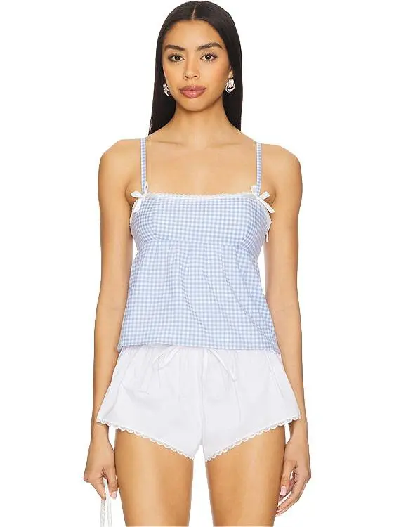 MORE TO COME Lisa Babydoll Top - Blue Gingham