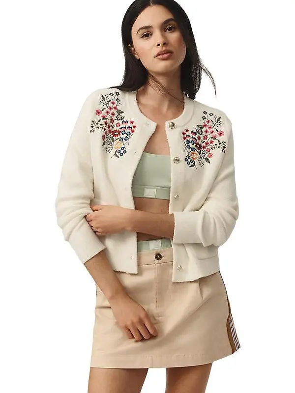 NVLT Button-front Embroidered Knit Jacket - Ivory