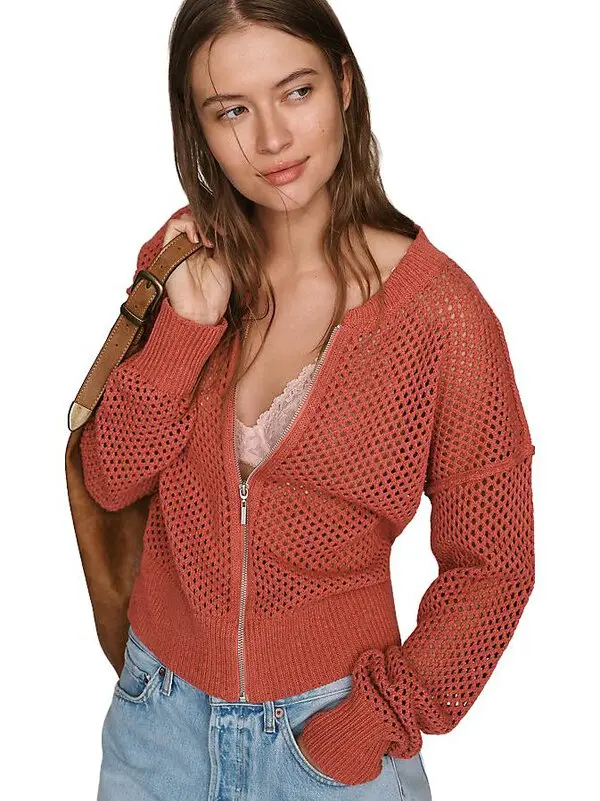 PILCRO Open-knit Bomber Cardigan Jacket - Rose