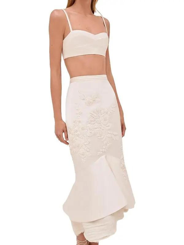 Alexis Kiernan Embroidered Flared Midi Skirt - White
