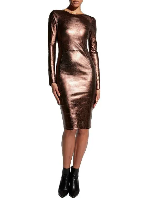 AS By DF As B Y Df Mrs. Smith Stretch Leather Midi Dress - Bronze