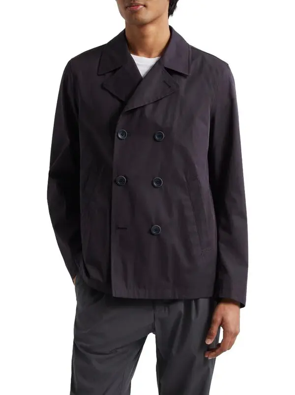 Herno Double-breasted Water Resistant Cotton Pea Coat - Blue