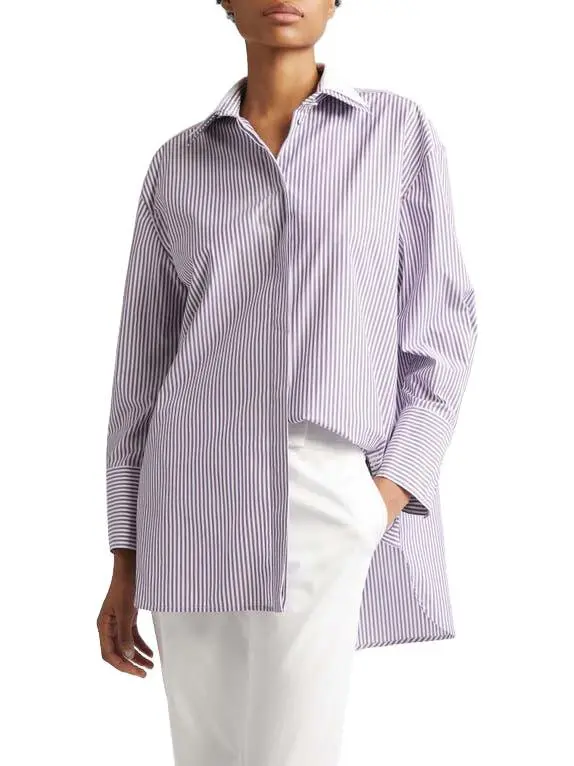 Max Mara Tubinga Stripe Stretch Cotton Button-up Shirt - Purple