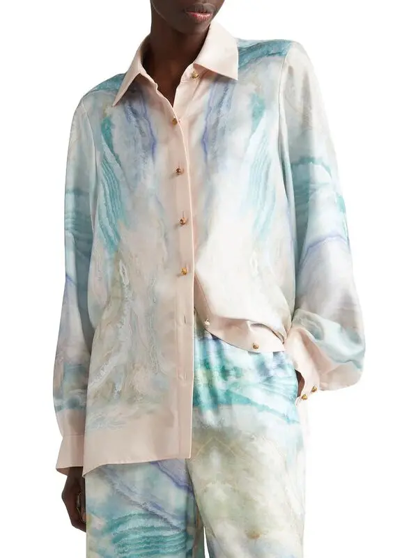 Zimmermann Agate Print Silk Button-up Shirt - Blue Agate
