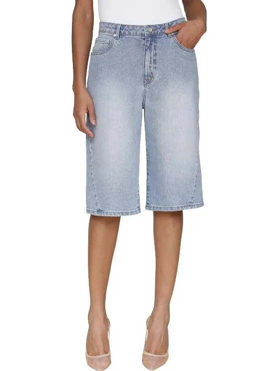 Avec Les Filles High Waist Wide Leg Denim Bermuda Shorts - Badlands Wash