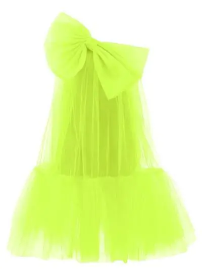 TULLEEN Maggi Off-shoulder Dress With Bow - Neon Green