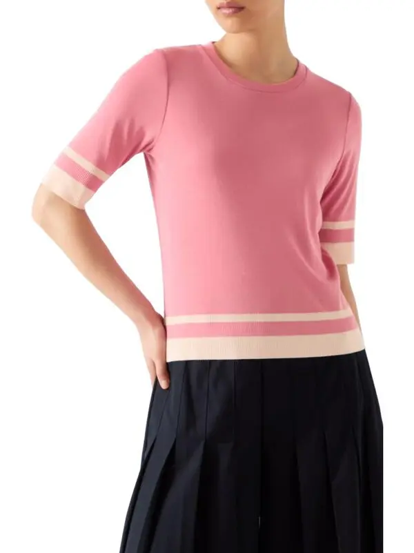 LK BENNETT Micha Stripe Short Sleeve Sweater - Pink