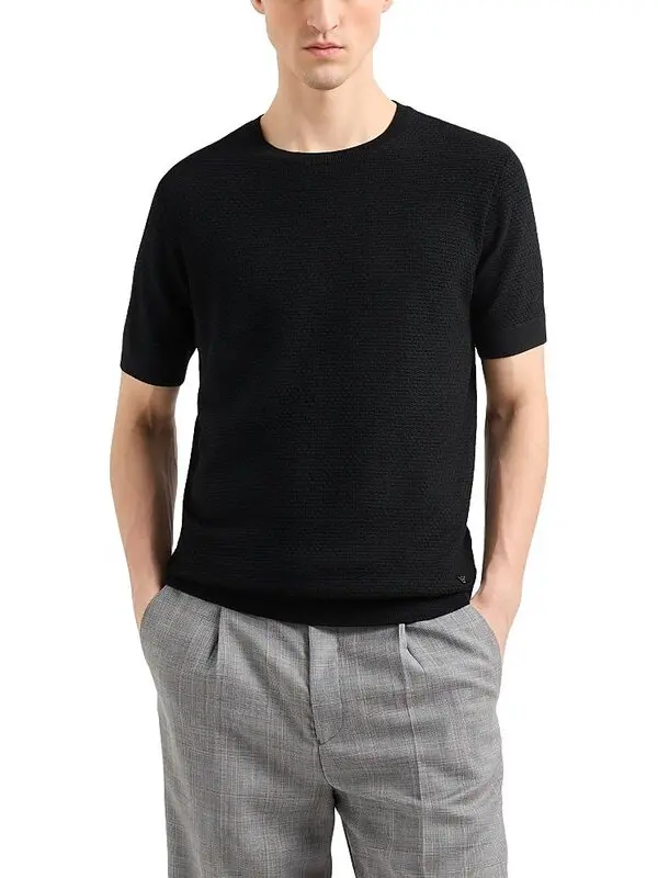 Emporio Armani Virgin Wool Short Sleeve Sweater - Black