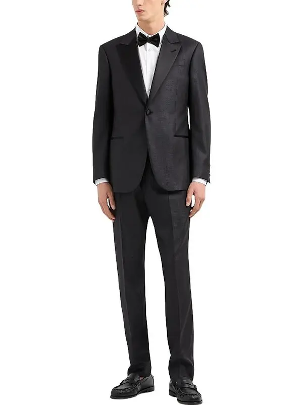 Emporio Armani G Line Regular Fit Single Breasted Peak Lapel Tuxedo In Wool Silk Blend - Black Beauty