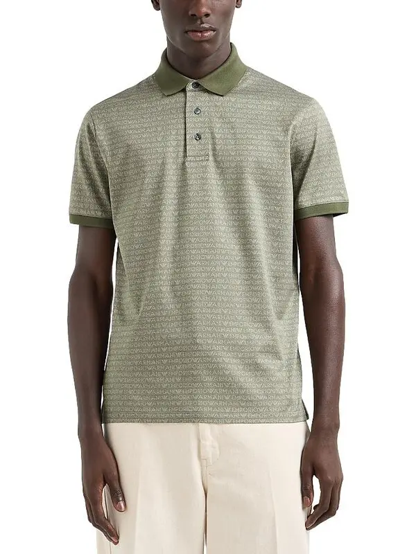 Emporio Armani Cotton Allover Jacquard Polo - Green