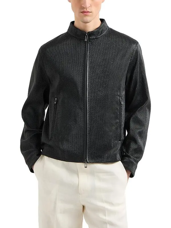 Emporio Armani Perforated Nappa Leather Jacket - Black Beauty