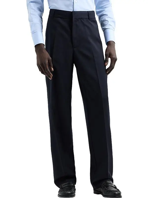 Emporio Armani Twill Straight Leg Suit Trousers - Navy Blue