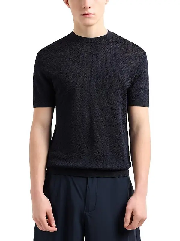 Emporio Armani Knit Jacquard Short Sleeve Sweater - Blue