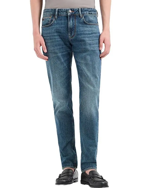 Emporio Armani Slim Fit Washed Jeans - Medium Blue