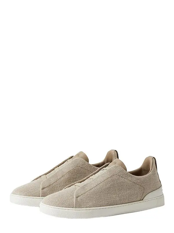 Zegna Cotton Linen & Leather Triple Stitch Sneakers - Light Beige
