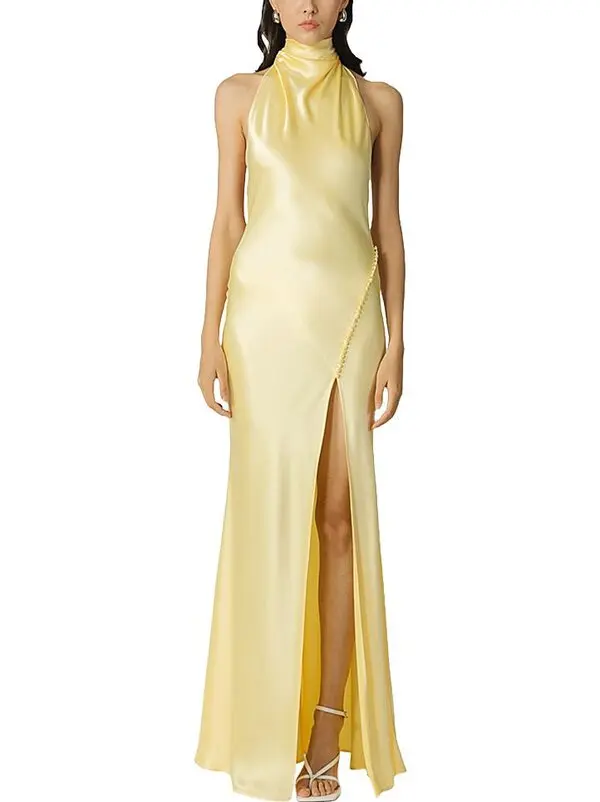 SAU LEE Penelope Satin Halter Neck Gown - Popcorn Yellow
