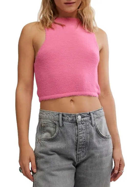 Free People Fluff Crop Sweater Tank - Neon Pink