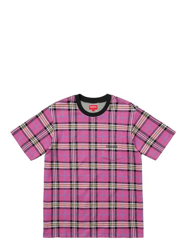Supreme Jacquard Tartan Plaid Pocket Tee Shirt - Pink