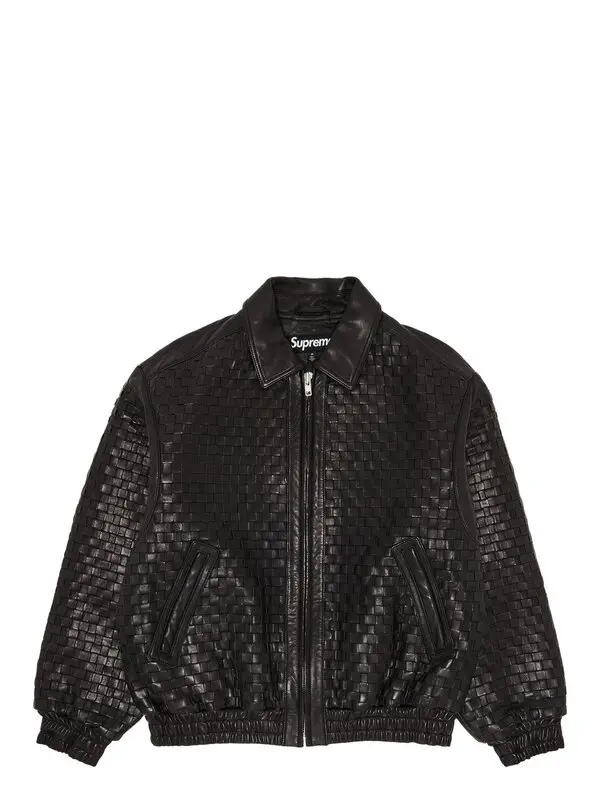Supreme Woven Leather Varsity Jacket - Black