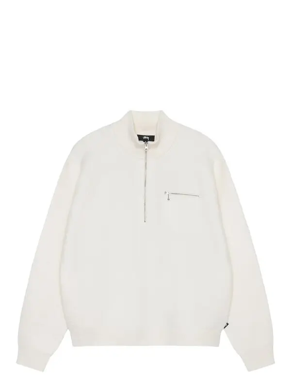 StÜssy Half Zip Mock Neck Sweater - Cream