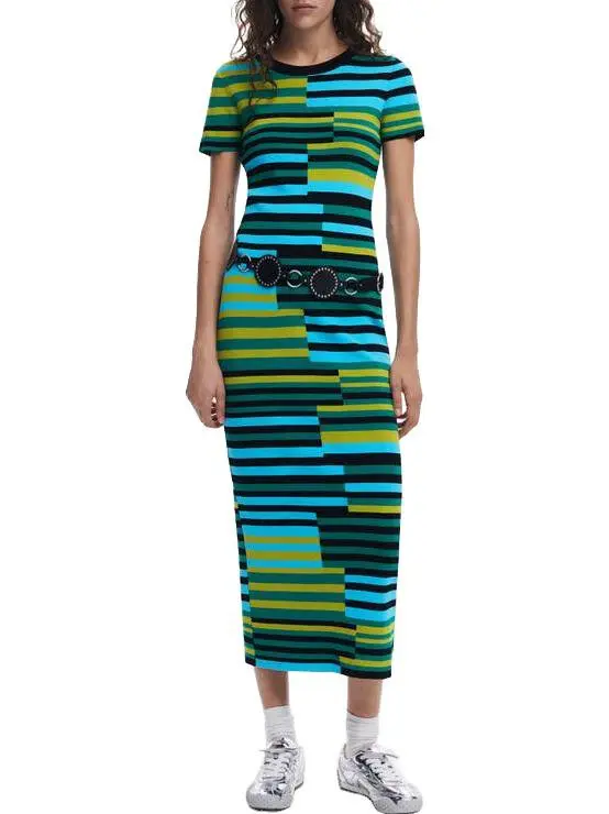Desigual Disconnected Stripe Knit Dress - Green/ Blue Multi