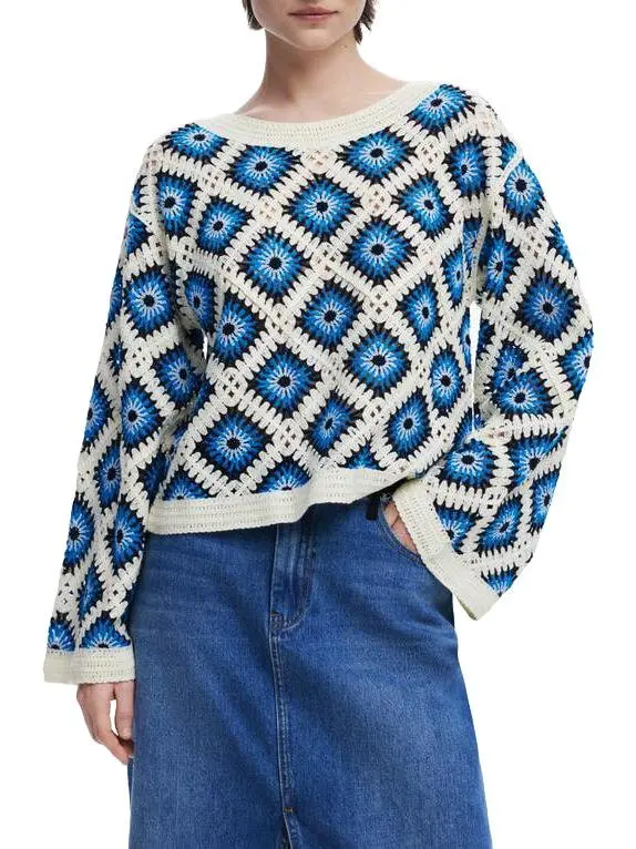 Desigual Geo Open Knit Sweater - Blue Multi