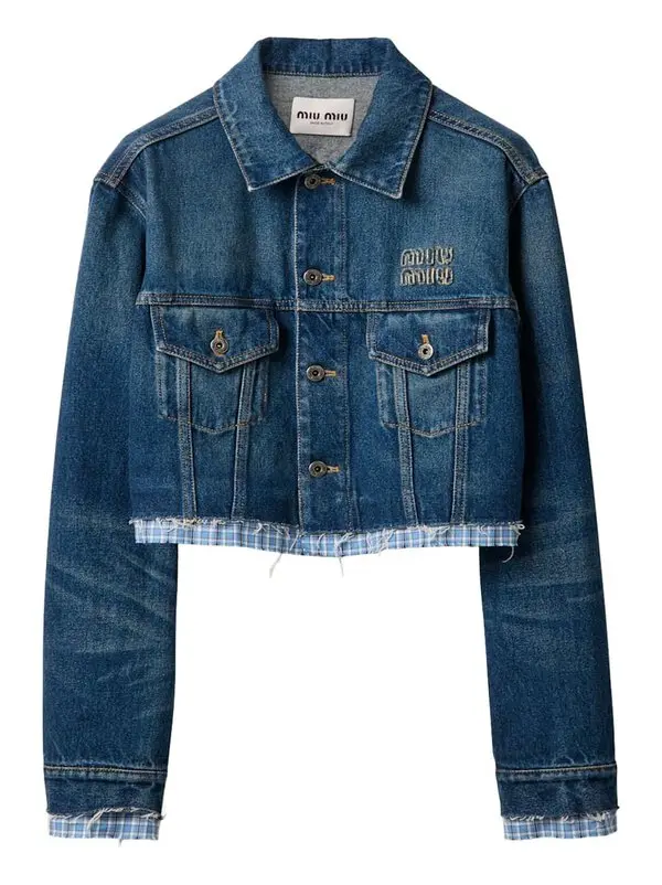Miu Miu Cropped Denim Raw-cut Jacket - F0008 Bleu