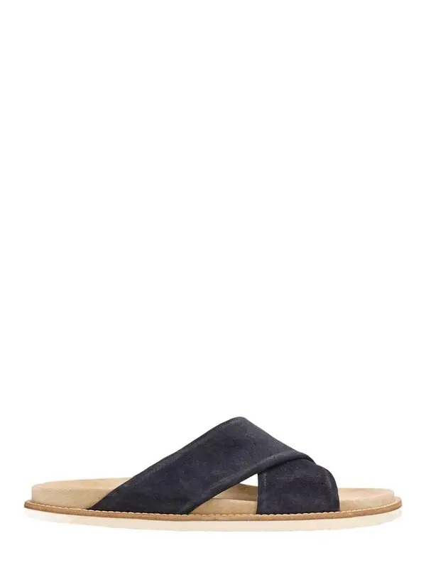 Brunello Cucinelli Criss-cross Suede Slide Sandals - Dark Blue