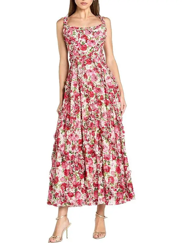 Mac Duggal Ruffle Floral Sweetheart Neck Gown - Pink Multi